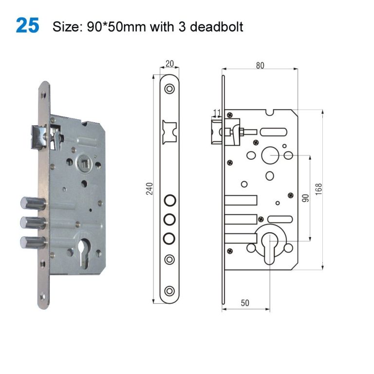 European Mortise Lock Body With 3 Deadbolt And Cylinder Hole For ...