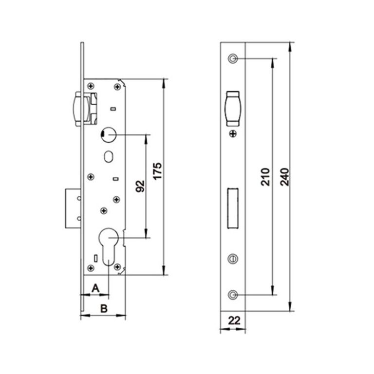 92mm Passage Roller Latch UPVC Mortise Lock Body For Middle East, Asia ...